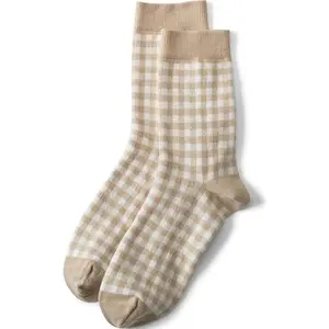 LANDS' END Novelty Crew Socks - Ivory/champagne Gingham