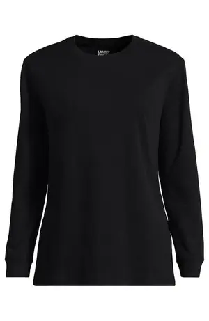 LANDS' END Long Sleeve Cotton Interlock Crew T-shirt - Black