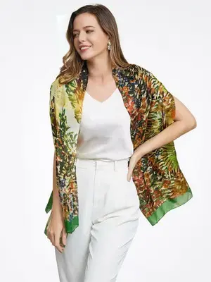 SILKSILKY Pure Silk Oil Painting Rectangle Scarf
