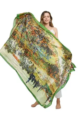 SILKSILKY Pure Silk Oil Painting Rectangle Scarf