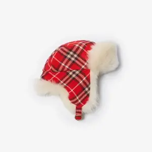 Burberry Check Wool Trapper Hat - Crayon Red
