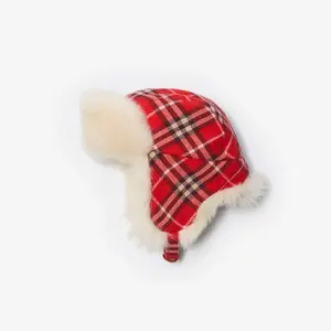 Burberry Check Wool Trapper Hat - Crayon Red