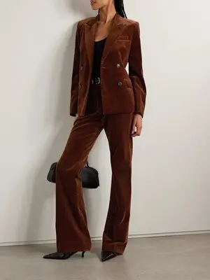 NILI LOTAN Veda Double-breasted Cotton-blend Velvet Blazer - Brown
