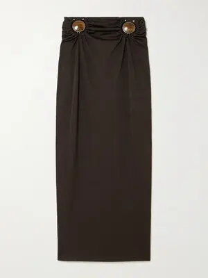 Christopher Esber Mineral Stone Embellished Ruched Ribbed Jersey Midi Skirt