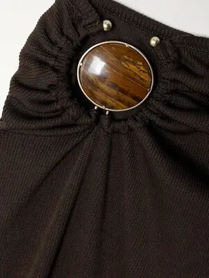 Christopher Esber Mineral Stone Embellished Ruched Ribbed Jersey Midi Skirt