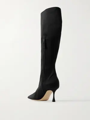 Manolo Blahnik Menki Knee High Embroidered Satin Boots
