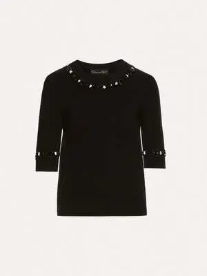 Oscar De La Renta Sequin Floret Trim Pullover