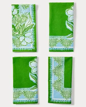 LILLY PULITZER Dinner Napkin Set Peninsula Green Came To Party Engineered