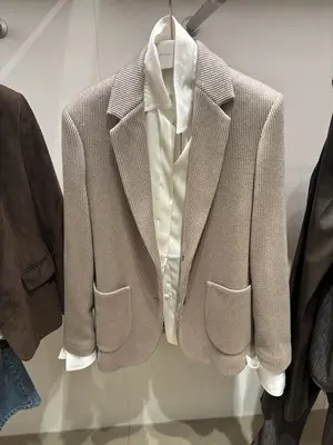 Brunello Cucinelli English Rib Knit Blazer With Monili - Beige