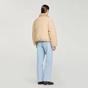Sandro Padded Puffer Jacket With Faux Shearling Collar - Beige
