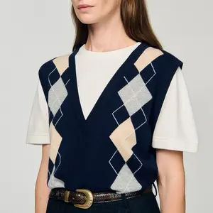 Sandro Argyle Layered-effect Sweater - Navy Blue