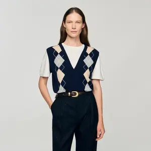 Sandro Argyle Layered-effect Sweater - Navy Blue
