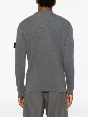Stone Island Ribbed-knit Sweater With Logo Patch - Grey
