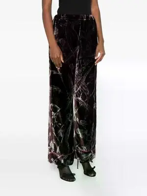 La DoubleJ Floral Print Velvet Trousers - Red