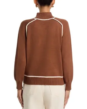 T Tahari Contrast Piping Mock Neck Sweater - Sherwood Camel