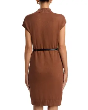 T Tahari Belted Mock Neck Dress - Sherwood Camel