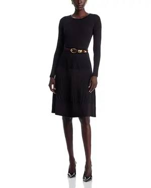 slim fit dress slacks Black Crepe Belted Fit and Flare Dress – Needs No Label main image 1