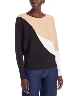T Tahari Colorblock Dolman Sleeve Sweater - Stone Camel Heather