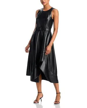 Women's Sleeveless Faux Leather Dresses