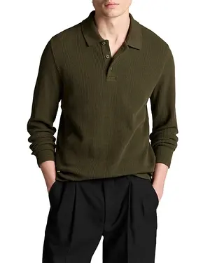 Vince Variegated Texture Long Sleeve Polo - Night Leaf