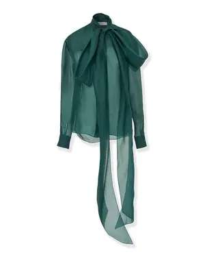 Carolina Herrera Silk Bow Blouse - Pine Green