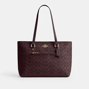 COACH OUTLET Coach Signature Canvas Station Tote Bag - Gold/black Currant