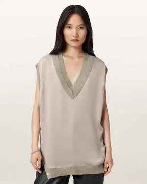 ALLSAINTS Bern Studded Wool Tank - Grey