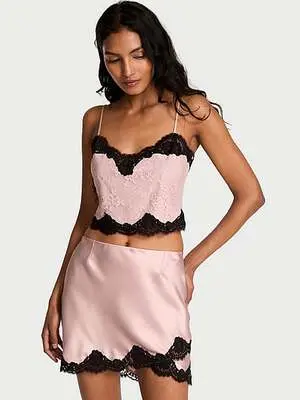 Victoria's Secret Dream Angels Satin Lace Cami And Mini Skirt Set - Beige