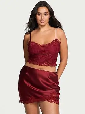 Victoria's Secret Dream Angels Satin Lace Cami And Mini Skirt Set - Red