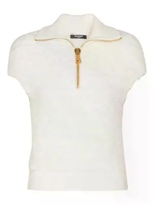Balmain Short-sleeve Zip-neck Top - White