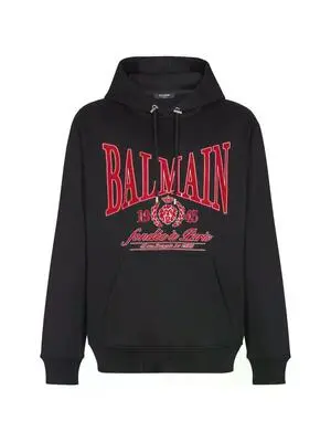 Balmain Flocked Logo Hoodie - Black