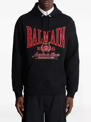 Balmain Flocked Logo Hoodie - Black