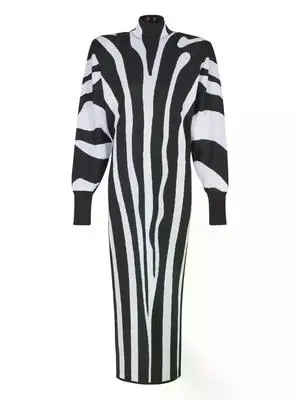 Balmain Zebra-intarsia High-neck Midi Dress - Black