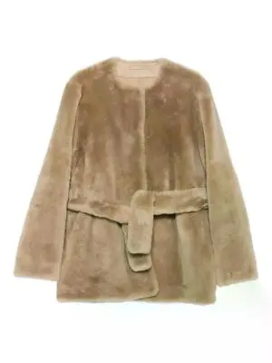 TOTEME Belted Shearling Jacket - Neutrals
