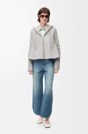 Loewe Shearling Hooded Jacket - Light Grey Melange