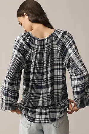 PILCRO Plaid Scoop-neck Top