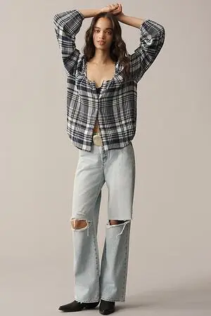 PILCRO Plaid Scoop-neck Top