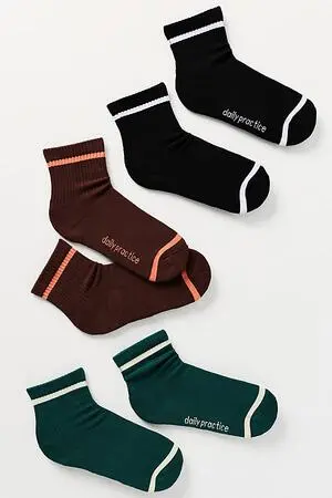 DAILY PRACTICE BY ANTHROPOLOGIE Daily Practice Stripe Crew Socks Set - Black/green/brown