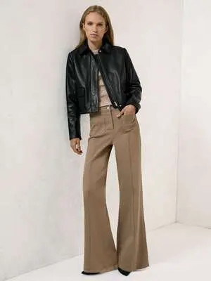 REISS Drew Collared Leather Jacket - Black