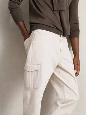 REISS Cotton Tapered Cargo Trousers - Stone