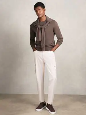 REISS Cotton Tapered Cargo Trousers - Stone