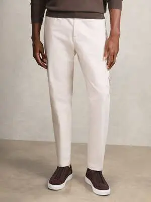 REISS Cotton Tapered Cargo Trousers - Stone