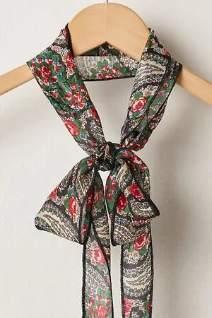 Free People Tilly Skinny Silk Convertible Scarf - Coming Up Roses Print Black