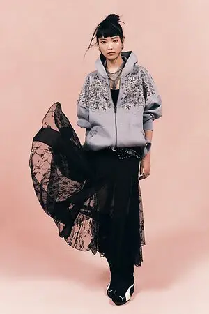 Free People Maxi Slip Skirt With Lace Accents - Black