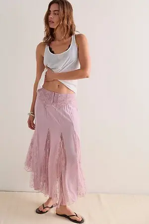 Free People Intimately Maxi Slip Skirt With Lace And Mesh Details - Keepsake Lilac