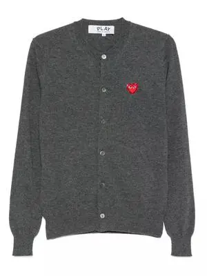 Play Comme Des Garcon Logo Heart-emblem Cardigan - Grey