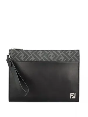 Fendi Ff Motif Leather Clutch - Black