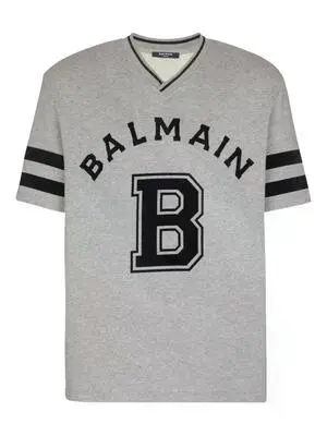 Balmain V-neck Logo-print T-shirt - Grey
