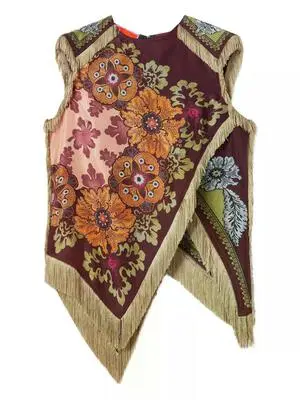 La DoubleJ Floral-print Fringed Scarf Top - Brown