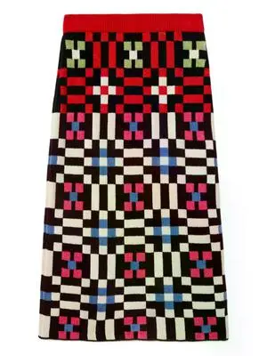 La DoubleJ Geometric-pattern Knit Skirt - Red